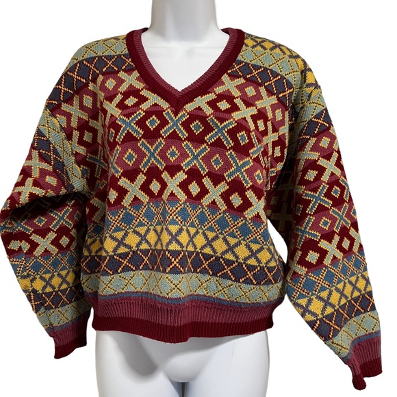 Vintage | Sweaters | Vintage Cropped V Neck Sweater Bright Colors M ...